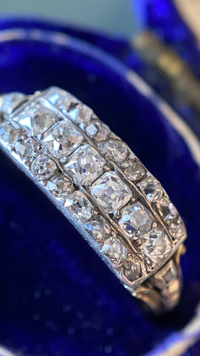 Georgian Peruzzi Cut Diamond 3-Row 18ct Yellow Gold Ring – Through The ...